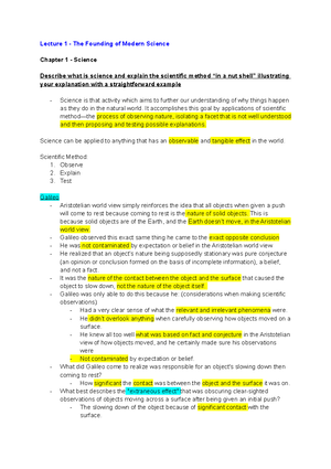 HSI1000 Personal Notes - Chapter 1 1 Describe What is Science Science ...