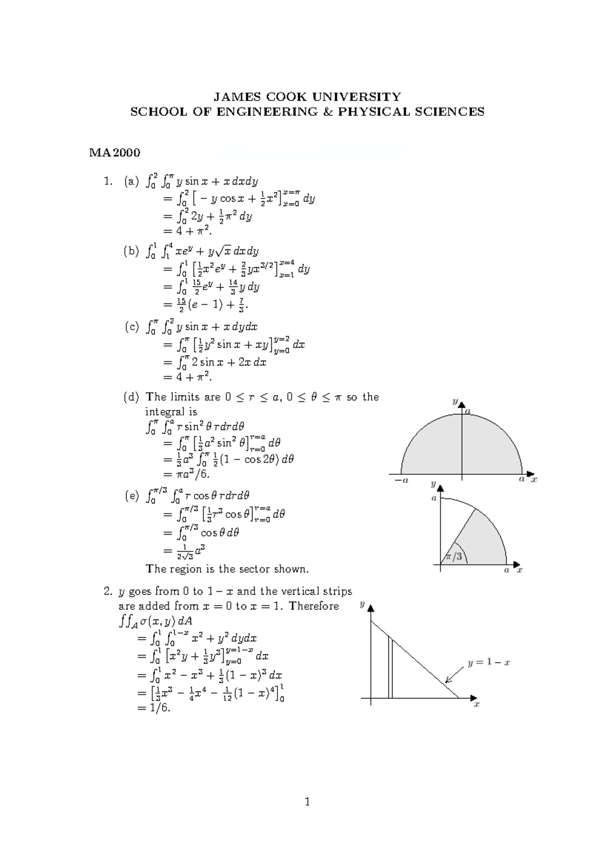 Solutions to Multiple Integrals - JAMES COOK UNIVERSITY SCHOOL OF ...