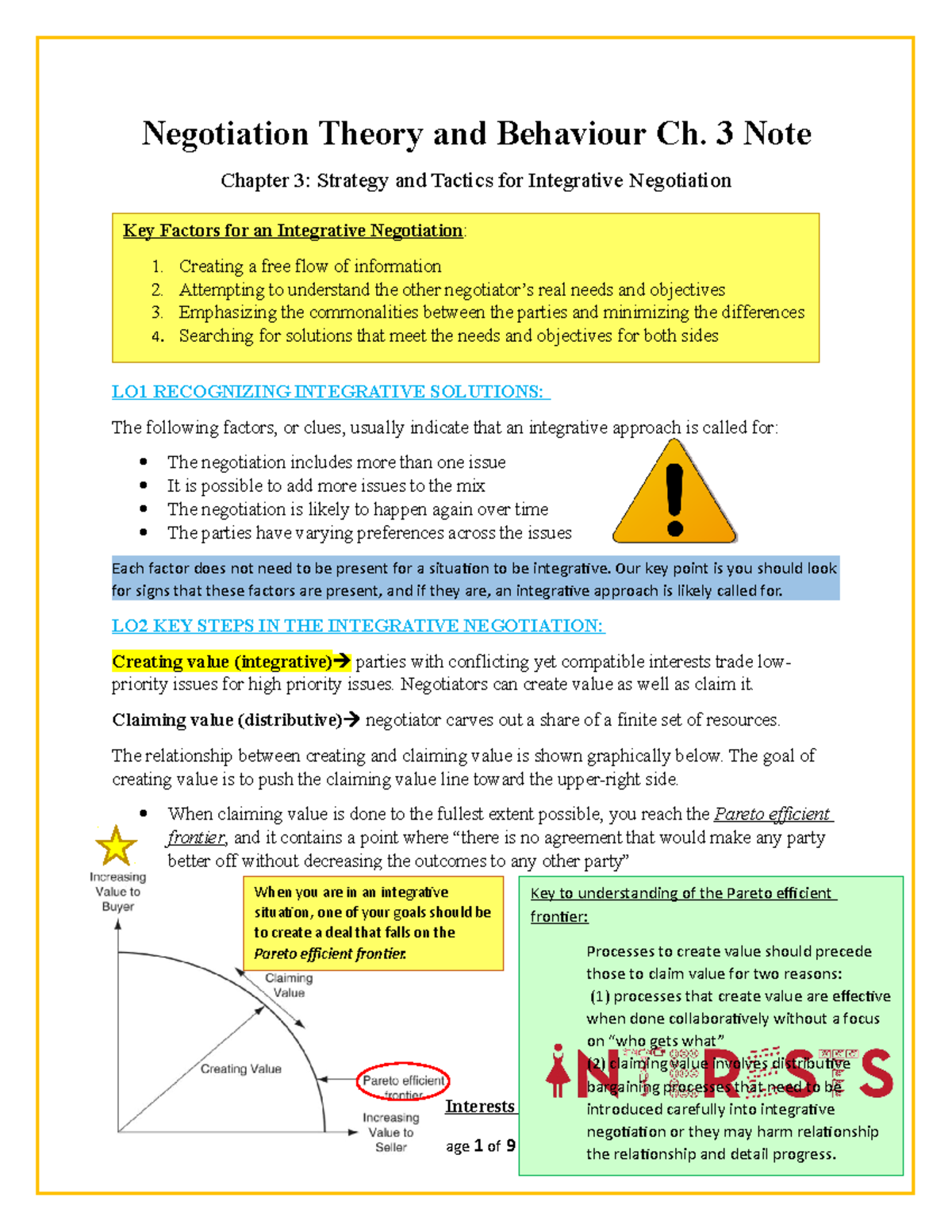 Negotiation Ch 3 Note - Negotiation Theory and Behaviour Ch. 3 Note Chapter 3: Strategy and ...