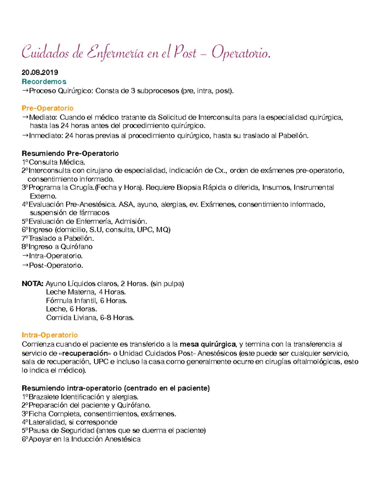 3 Px Post-Operatorio. - Pre y post operatorio - Cuidados de Enfermería ...