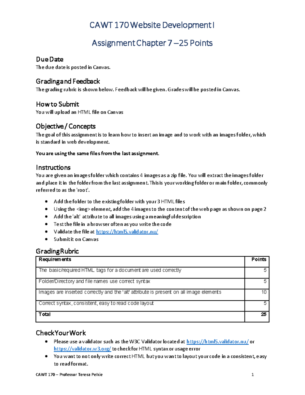 Cawt170 week6 ch7 assignment - CAWT 170 Website Development I ...