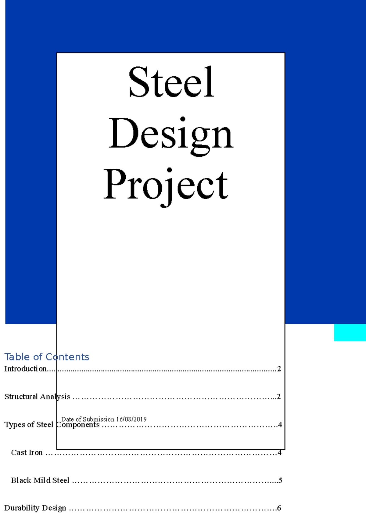 Steel Design Project 1 - Steel Design Project Date of Submission 16/08 ...