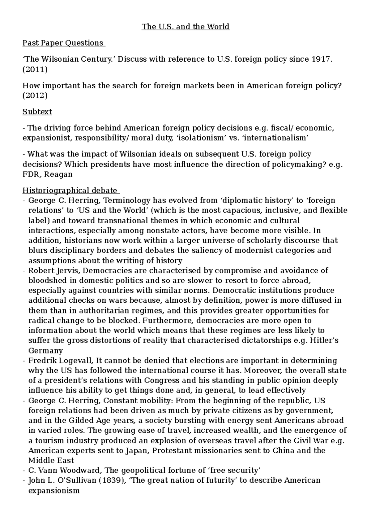 Revision Doc - Becoming a World Power, 1865-1920 - The U. and the World ...