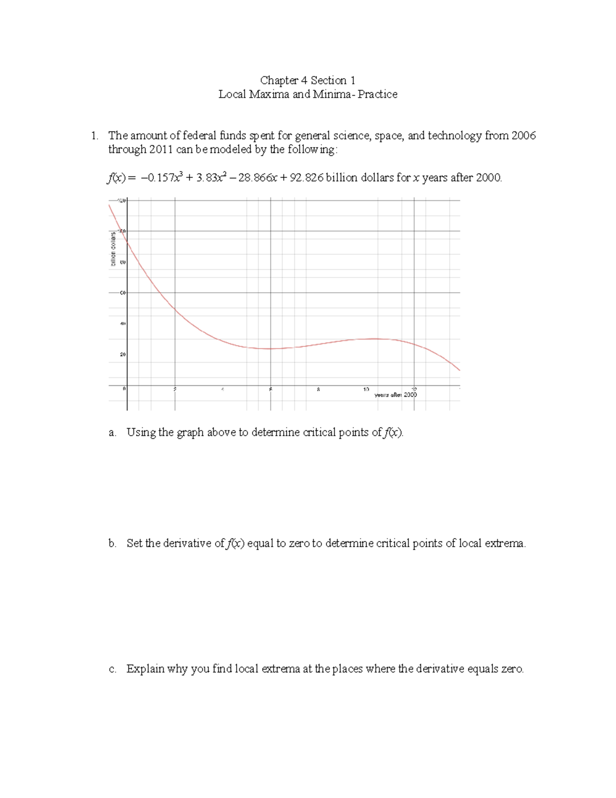 Local max min practice - notes - Chapter 4 Section 1 Local Maxima and ...