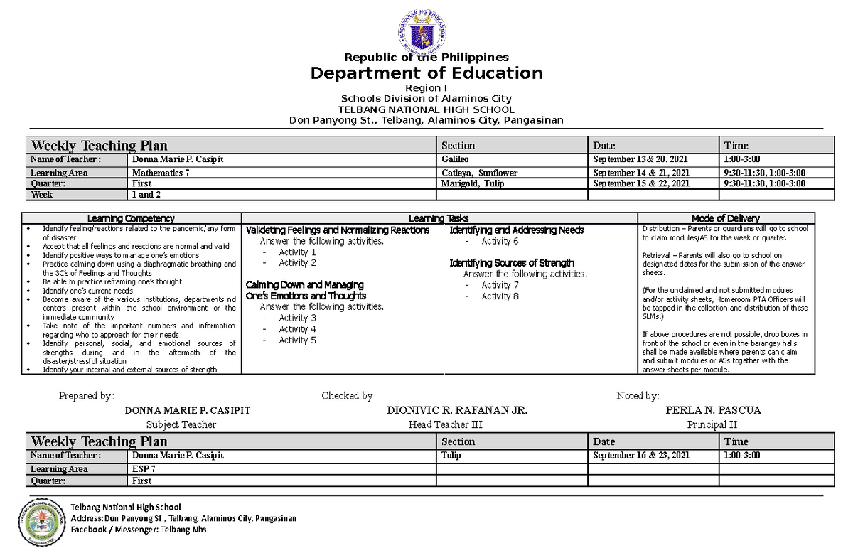 WEEK 2 - Weekly teaching plan - Education - Studocu