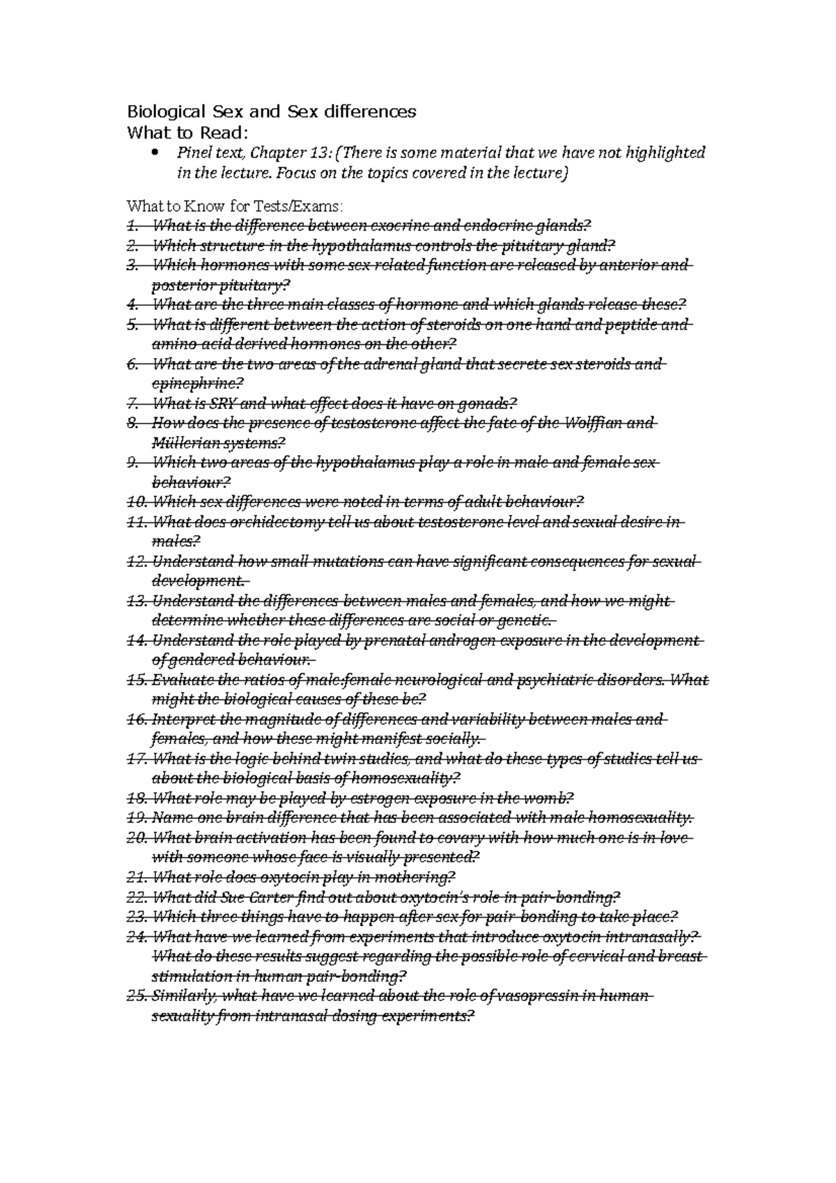 Cog And Bio Lec 2 Revision Biological Sex And Sex Differences What To