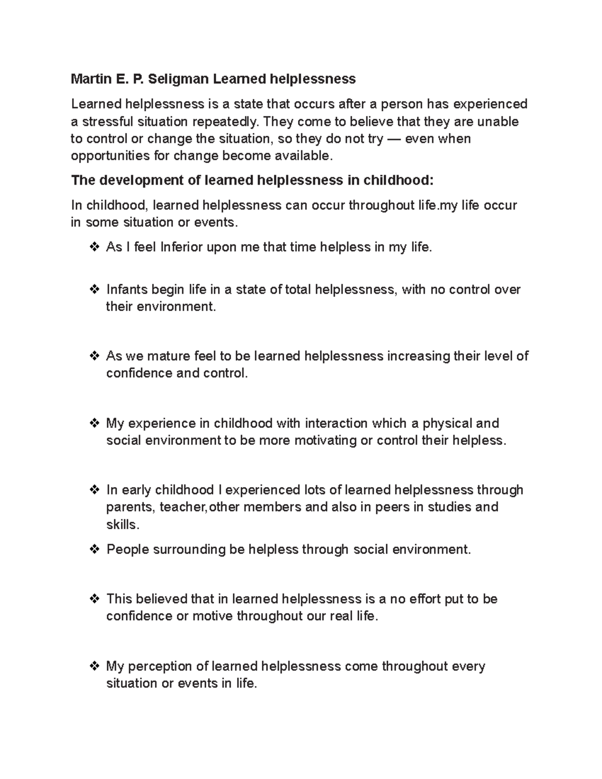 Learned helplessness - wdwwwwww - Martin E. P. Seligman Learned ...