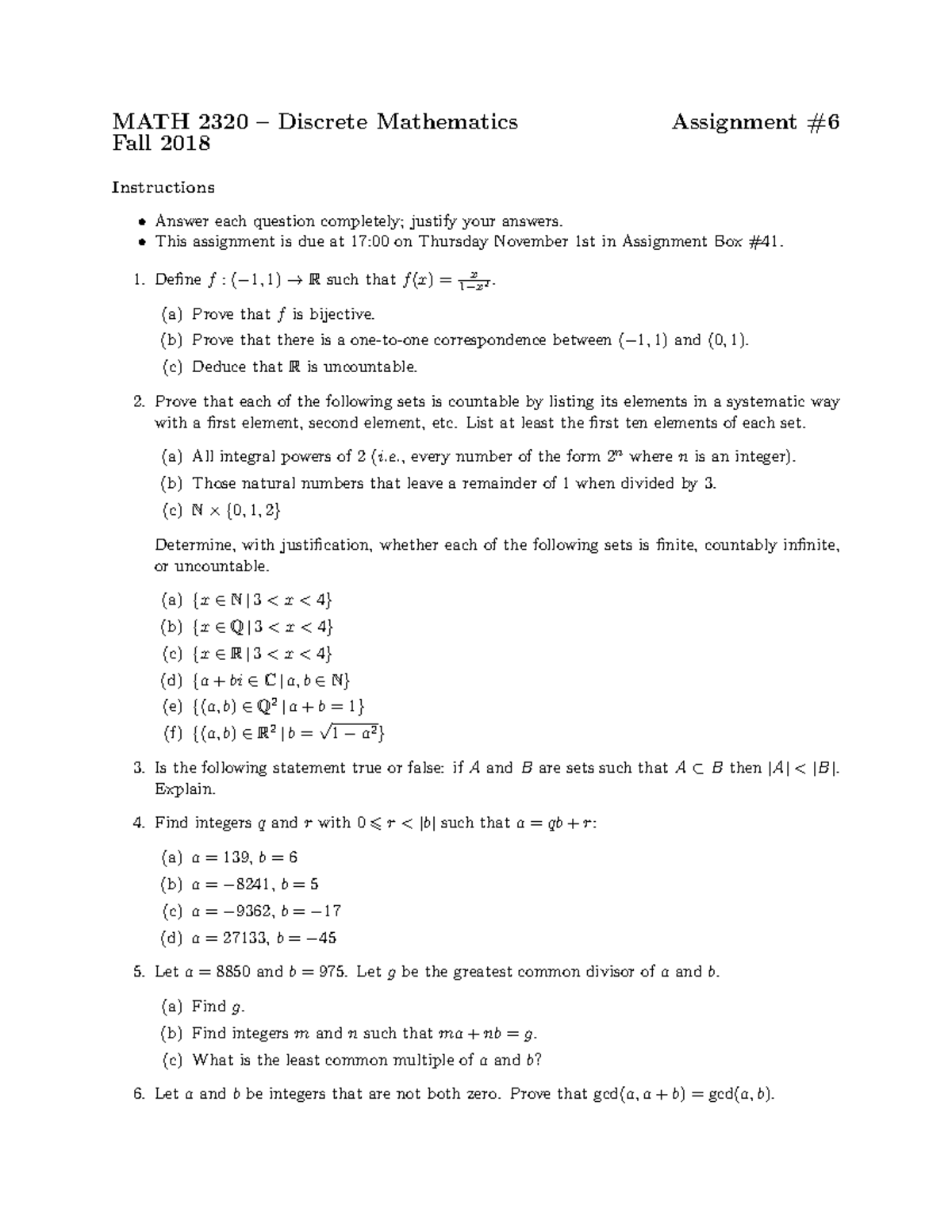 Assn6 - Assignment 6 with solutions - MATH 2320 – Discrete Mathematics ...