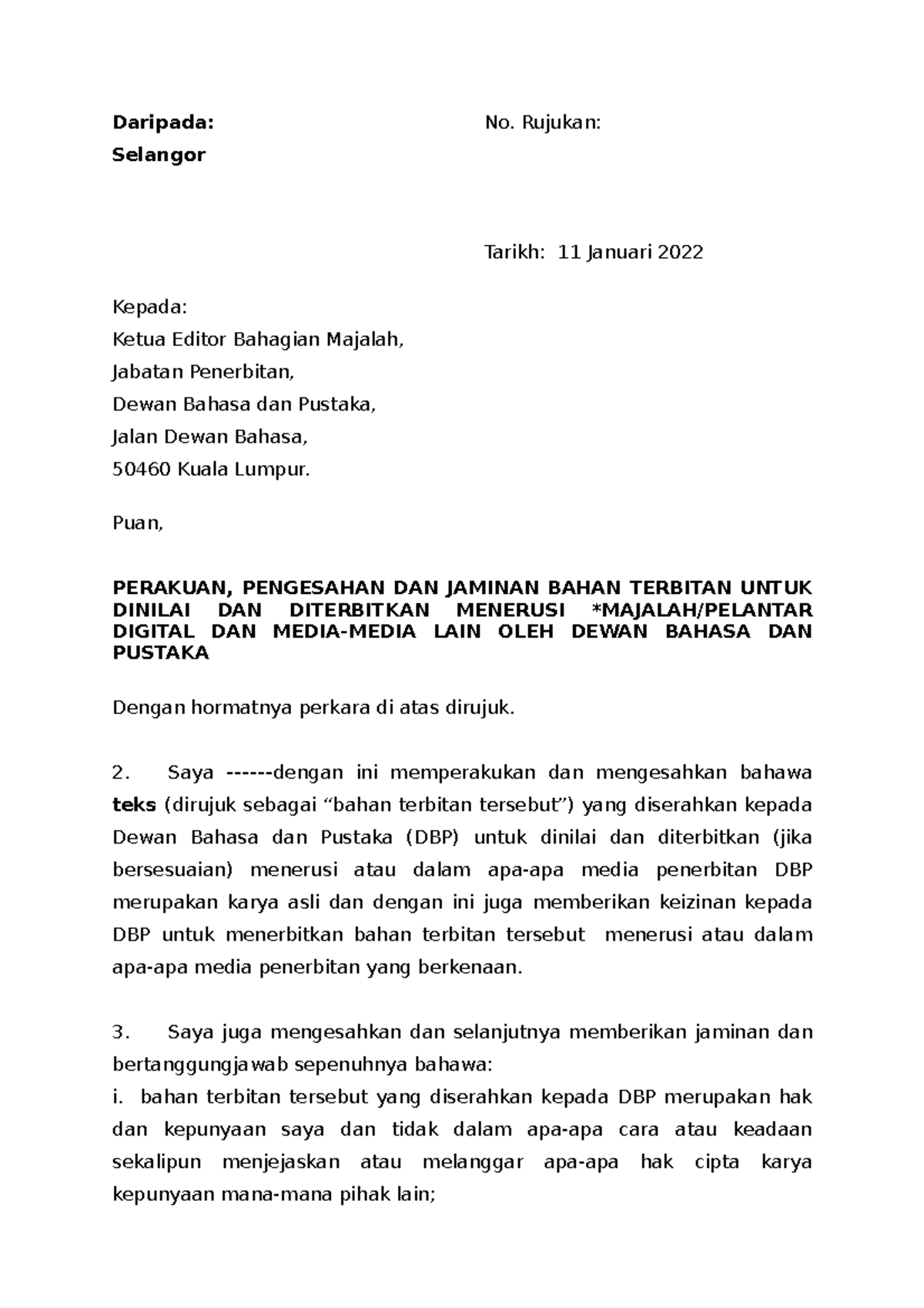 Surat Perakuan Bahan Majalah dan Sohor Kini ( Penulis) - kosong ...