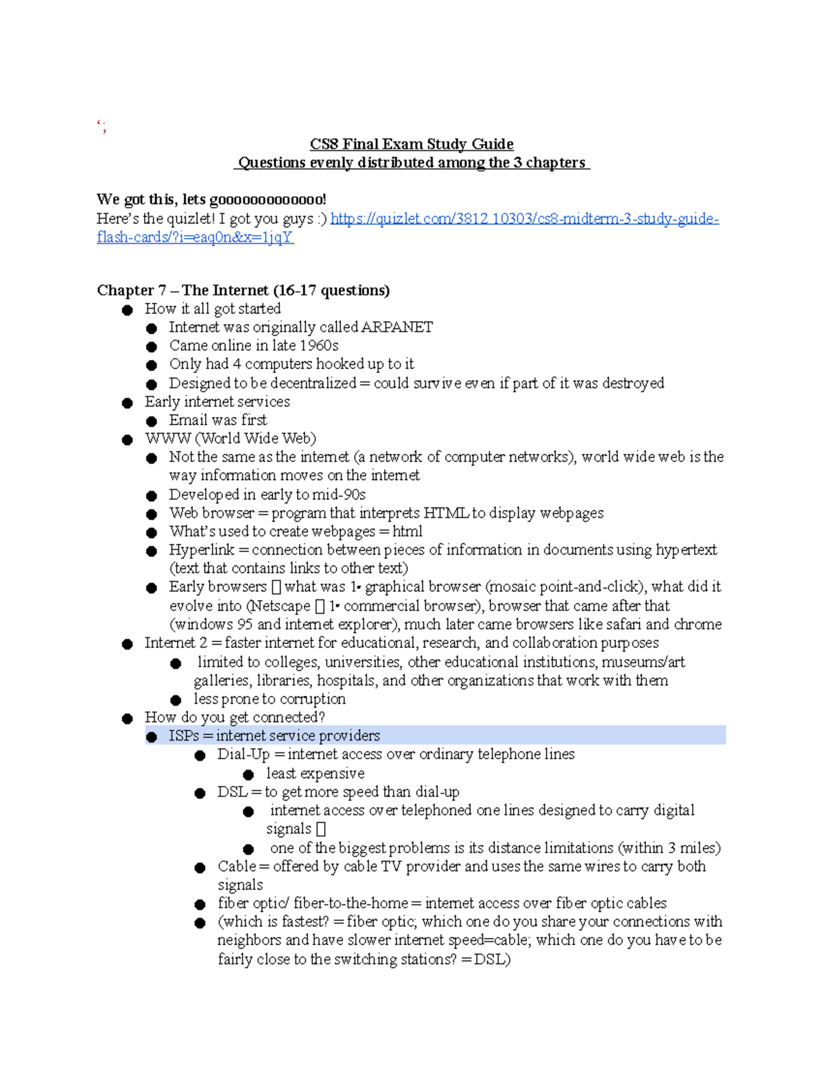 CS8 Final Study Guide - Lecture notes 5-10 - ‘; CS8 Final Exam Study ...