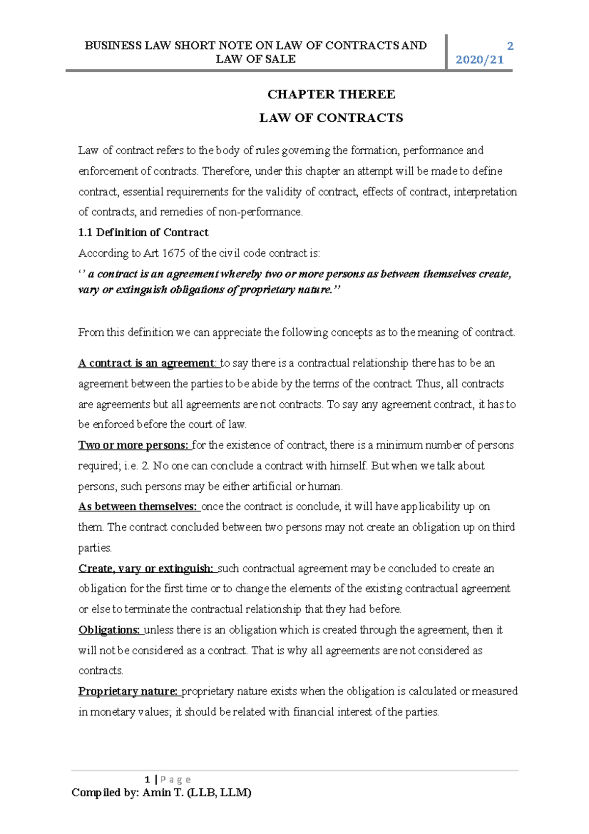 BL Chapter Three n Four - Copy - LAW OF SALE 2020/ CHAPTER THEREE LAW ...