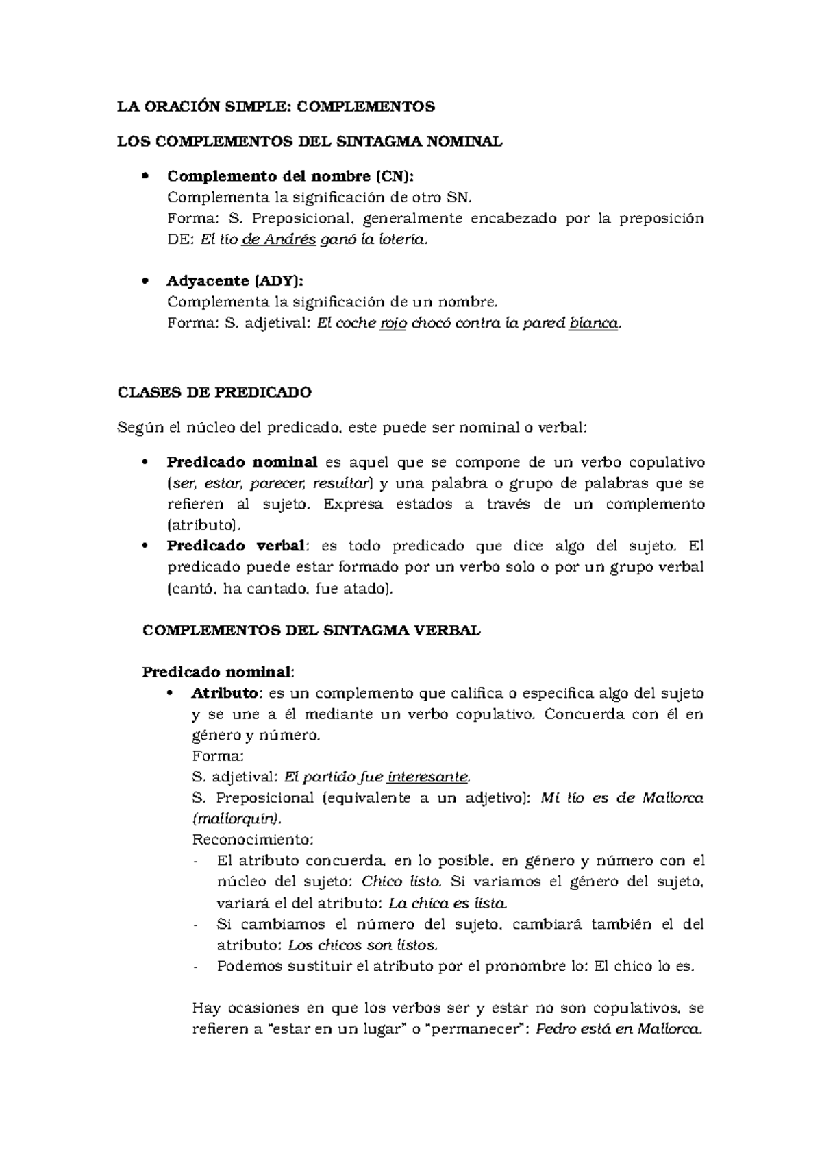 SINTAXIS LA Oración Simple los complementos - LA ORACIÓN SIMPLE ...