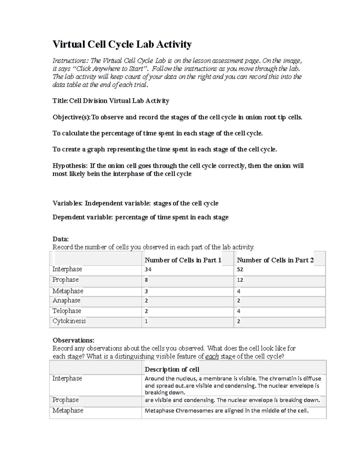 03 01 virtual cell cycle lab report template - Virtual Cell Cycle Lab ...
