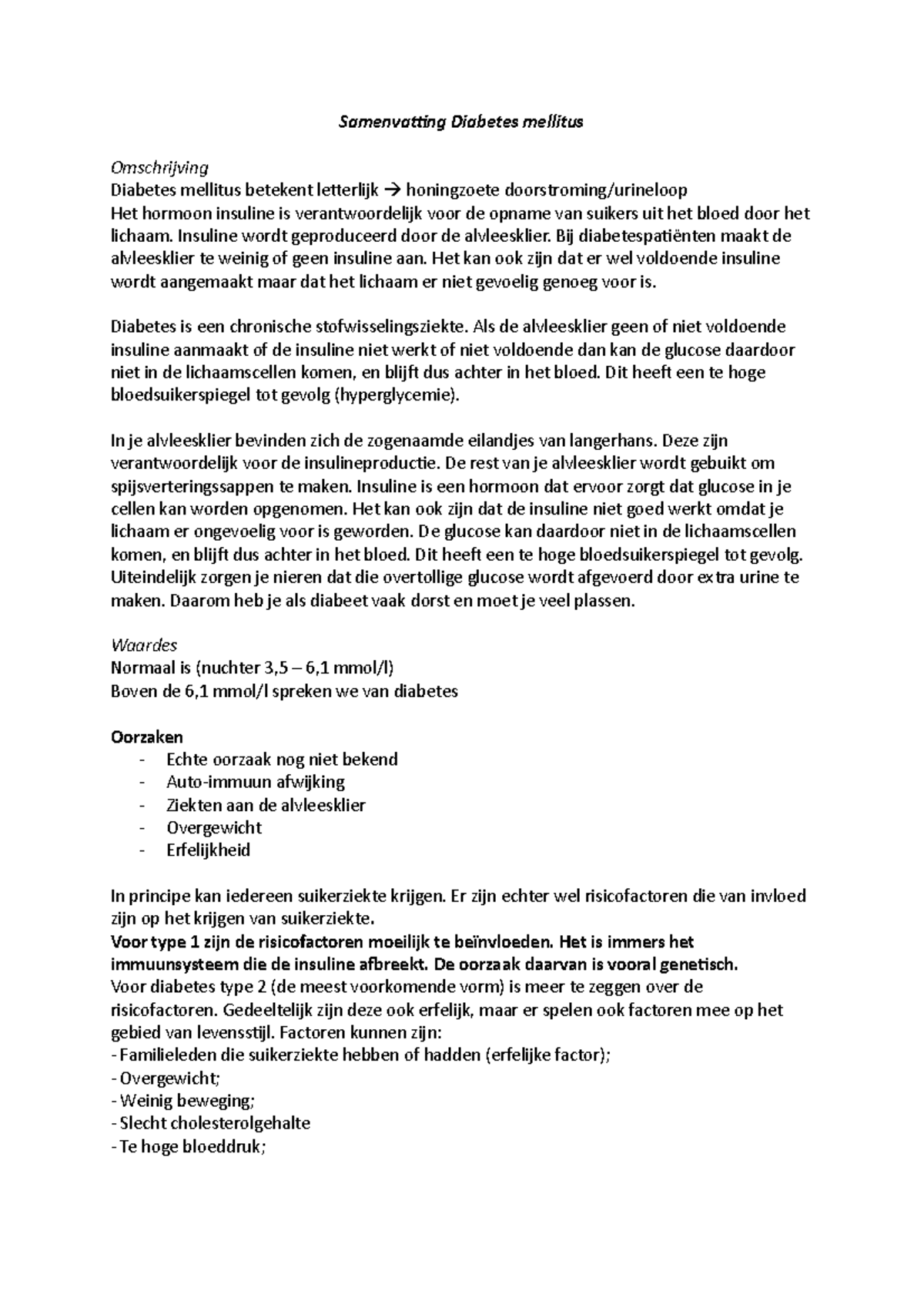 Samenvatting Diabetes mellitus - Samenvatting Diabetes mellitus ...