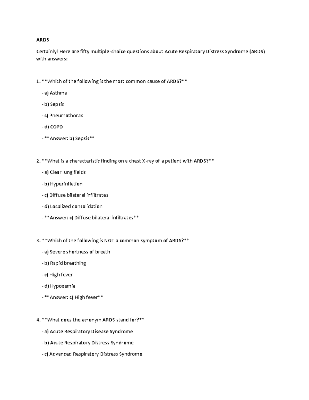 Chatgpt ARDS Pneumonia Cervical Sepsis - ARDS Certainly! Here are fifty ...