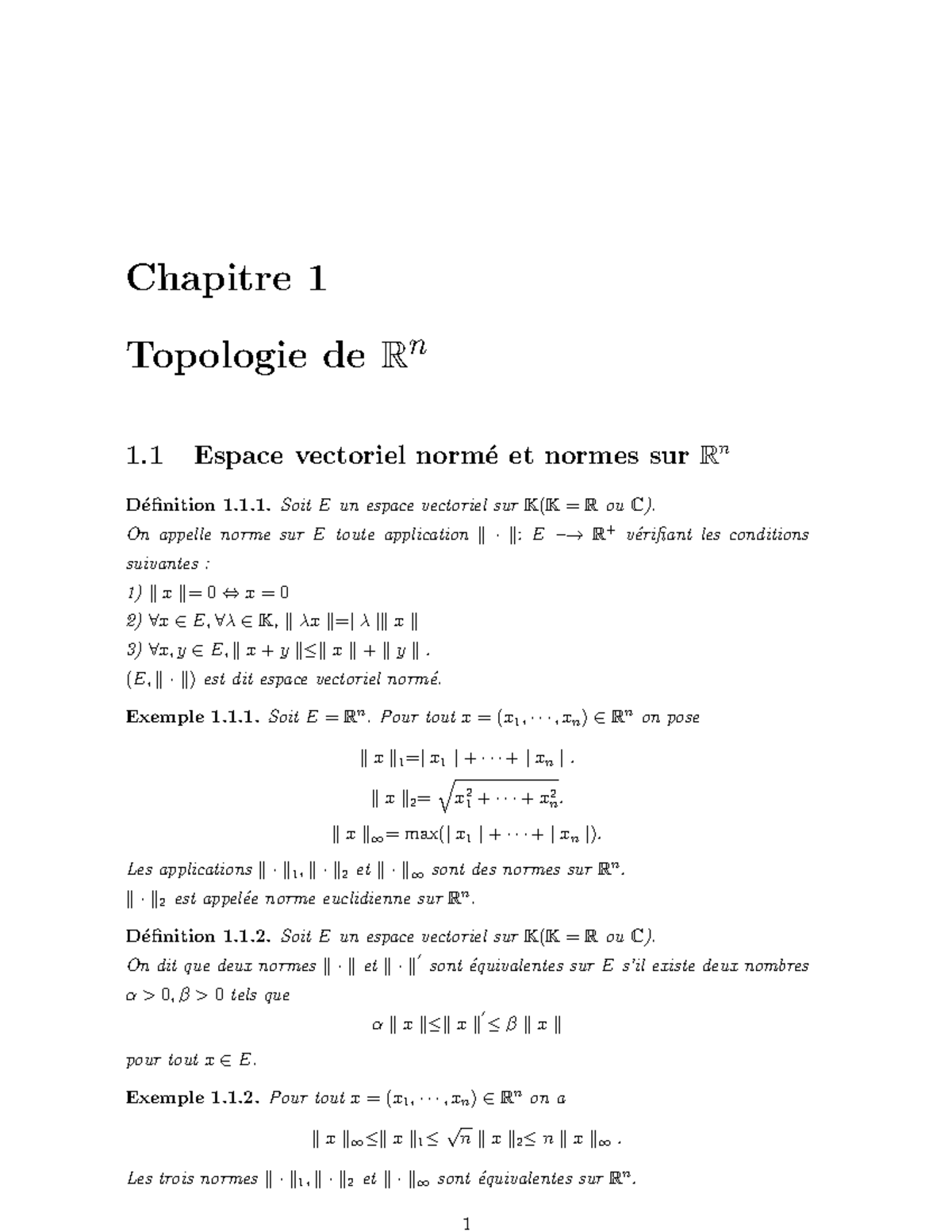 Chapitre 1 - Chapitre 1 Topologie de R n 1 Espace vectoriel norm ́e et normes sur Rn D ...