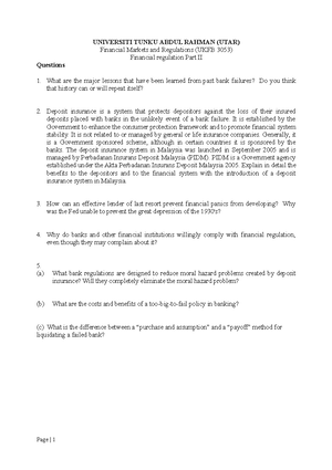 Tutorial 9 - Topic 10 - Financial Markets and Regulations - TUTORIAL #9 ...