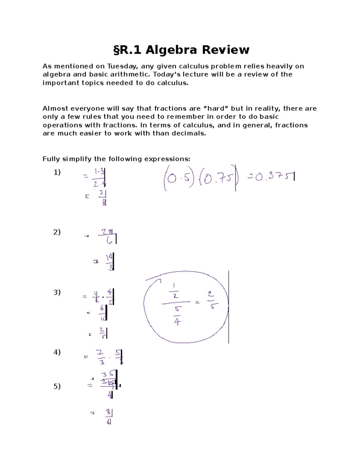 0.0 Algebra Review Completed - As mentioned on Tuesday, any given ...
