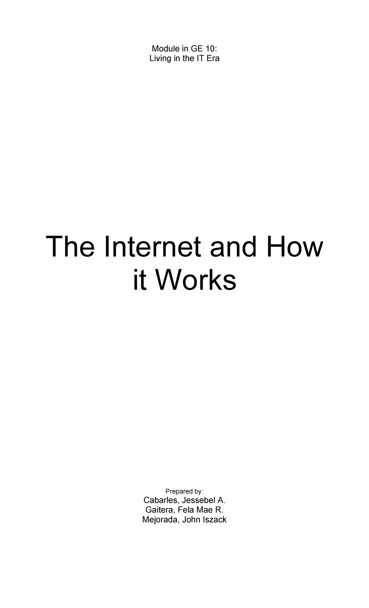Chapter 3 The Internet and how it works - Module in GE 10: Living in ...