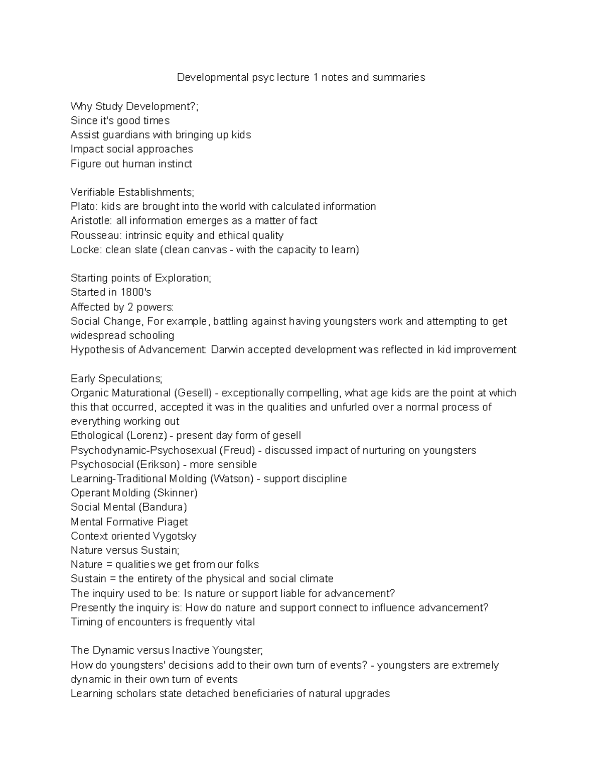 Developmental Psyc Lecture 1 Notes And Summaries Developmental Psyc Lecture 1 Notes And