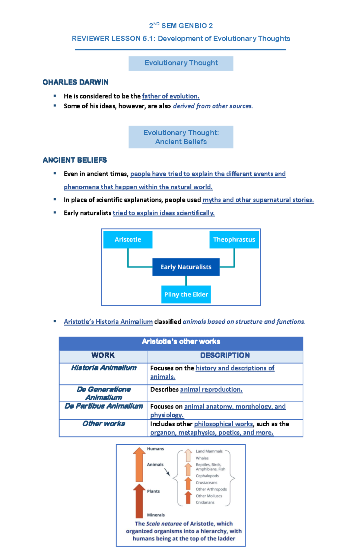 General Biology - REVIEWER LESSON 5: Development of Evolutionary Thoughts CHARLES DARWIN He is ...