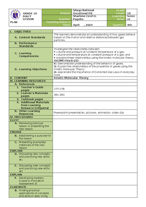 Science 10-DLP1-Properties of Gases - GRADE 10 DAILY LESSON PLAN School ...