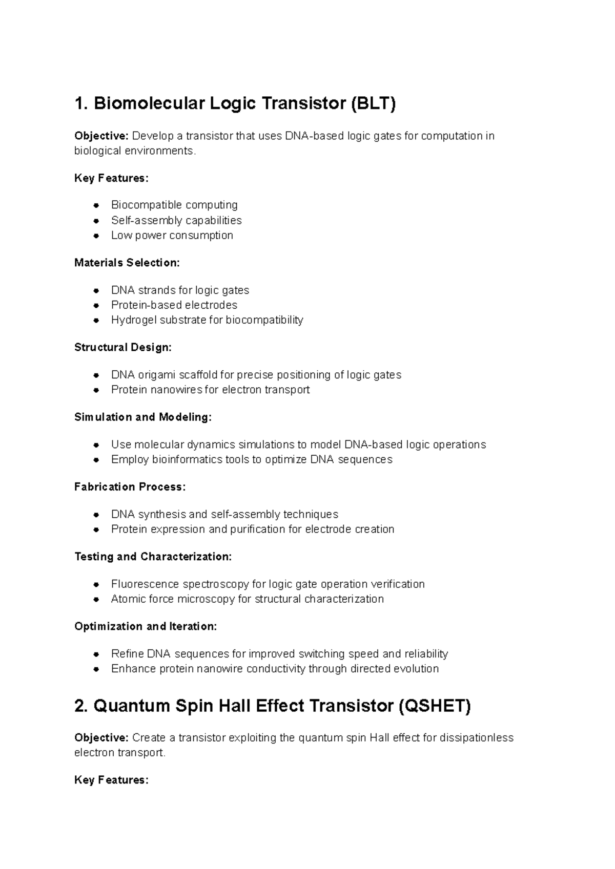 Transistor - Google Docs - 1. Biomolecular Logic Transistor (BLT) Objective: Develop a ...