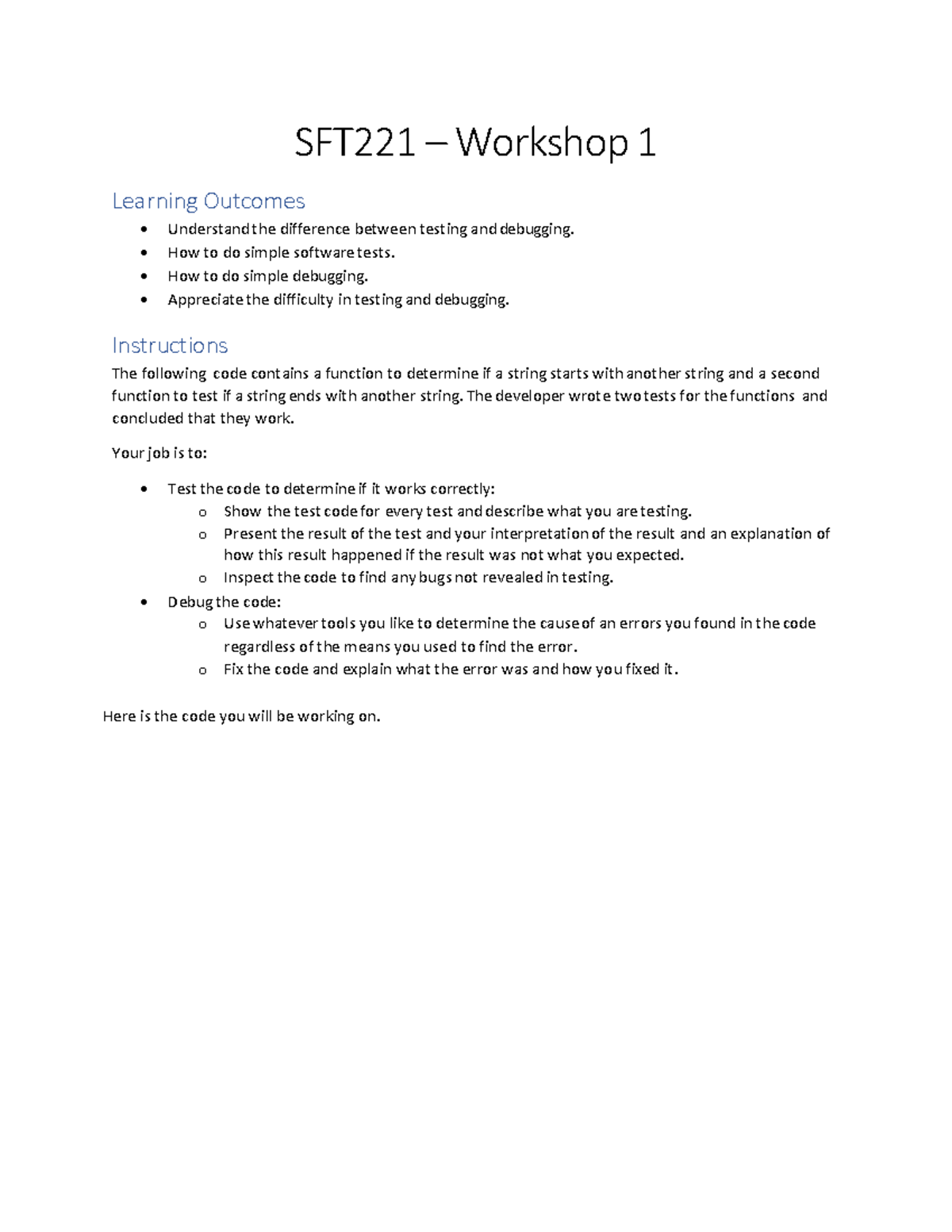 Ws01-student - WORKSHOP 1 - SFT221 – Workshop 1 Learning Outcomes ...