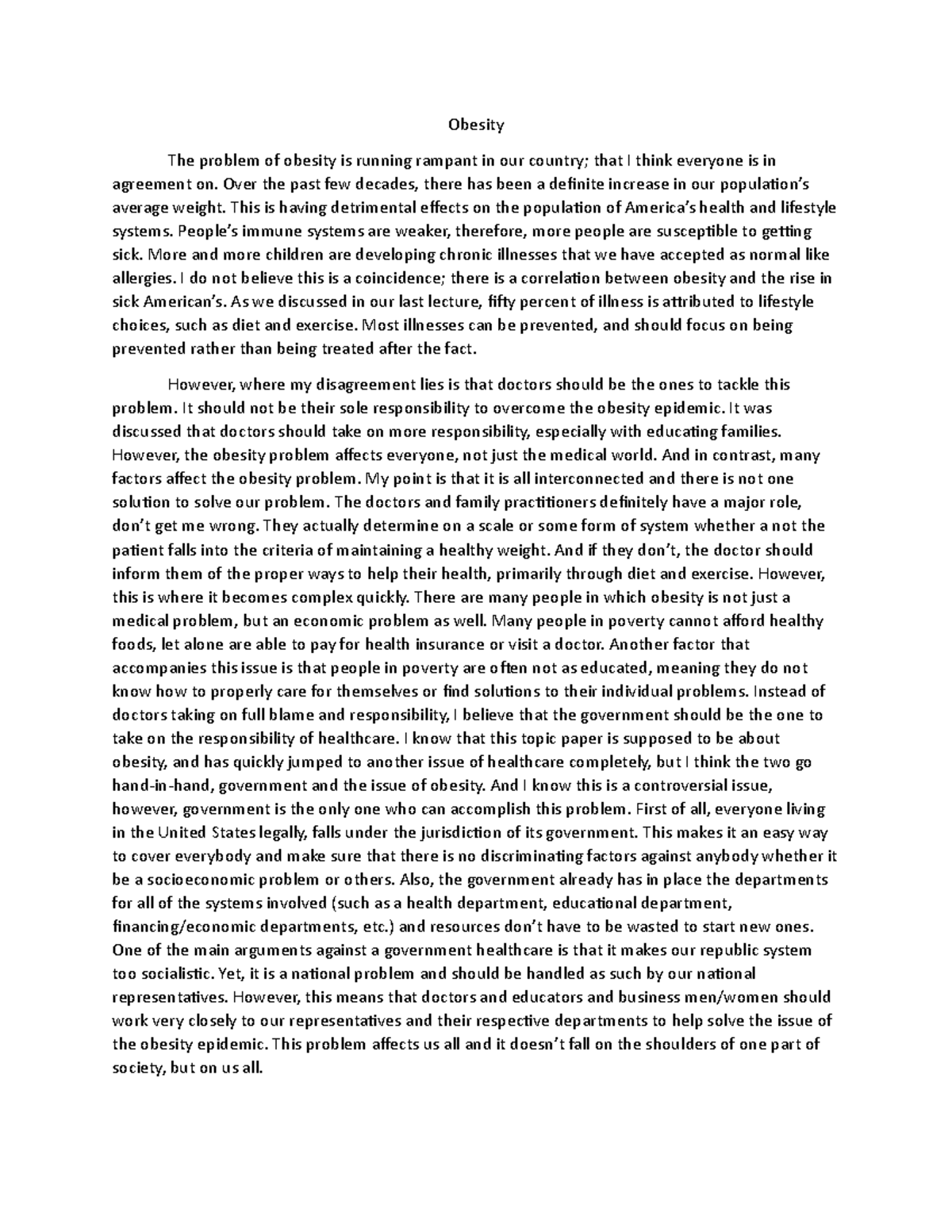 Fourth paper - Each week this class the professor asks the students to ...