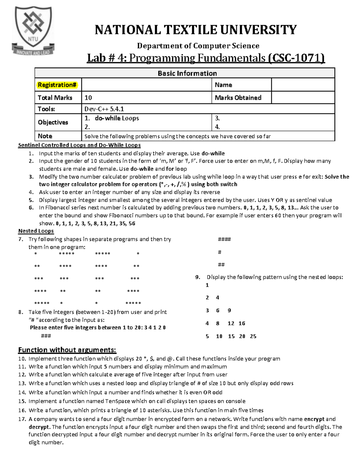 Lab5 Lab5 Activate Of C National Textile University Department Of Computer Science Lab 4