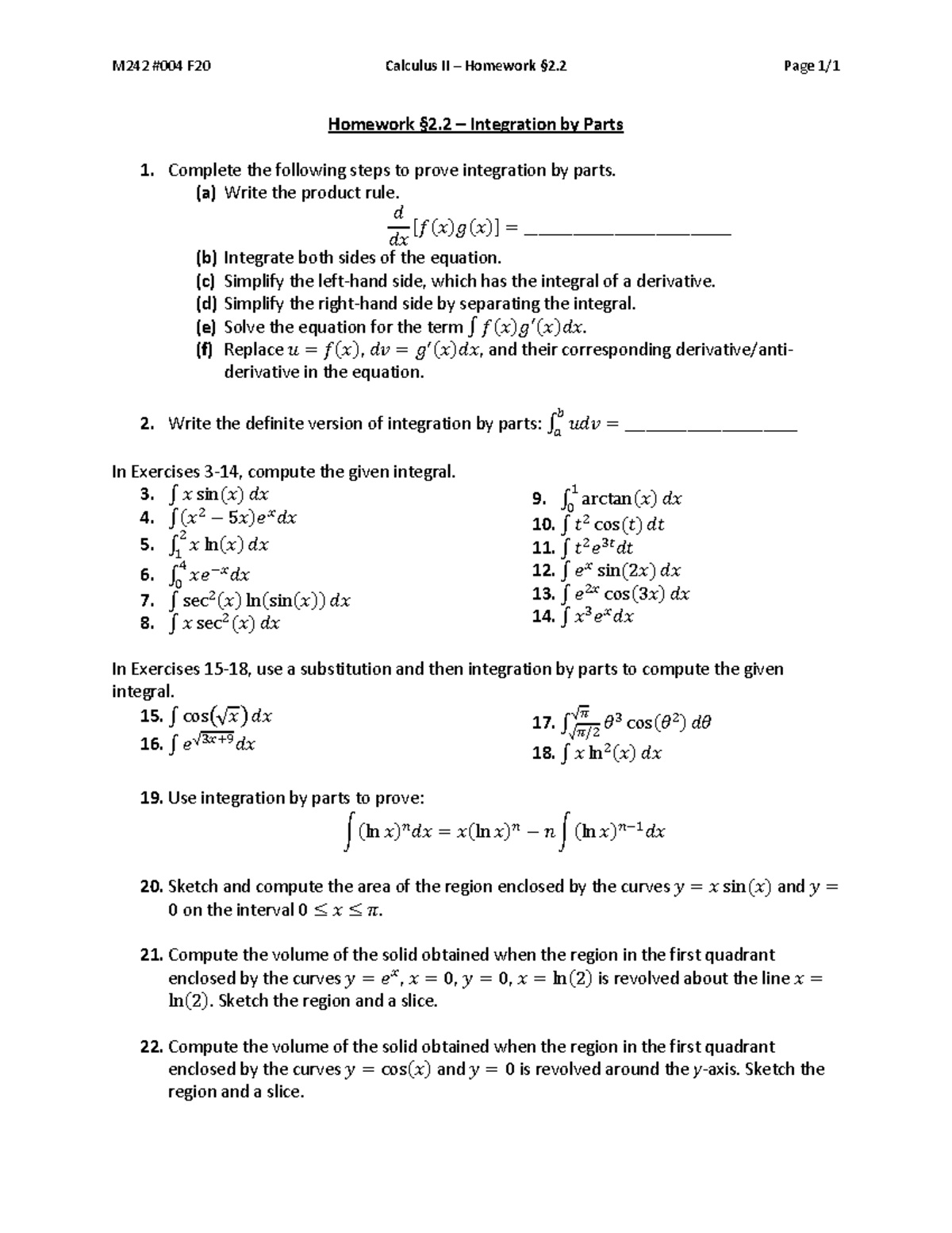 Math242-Practice 2 - Practice Problems Section 2.2 - M242 #004 F20 ...