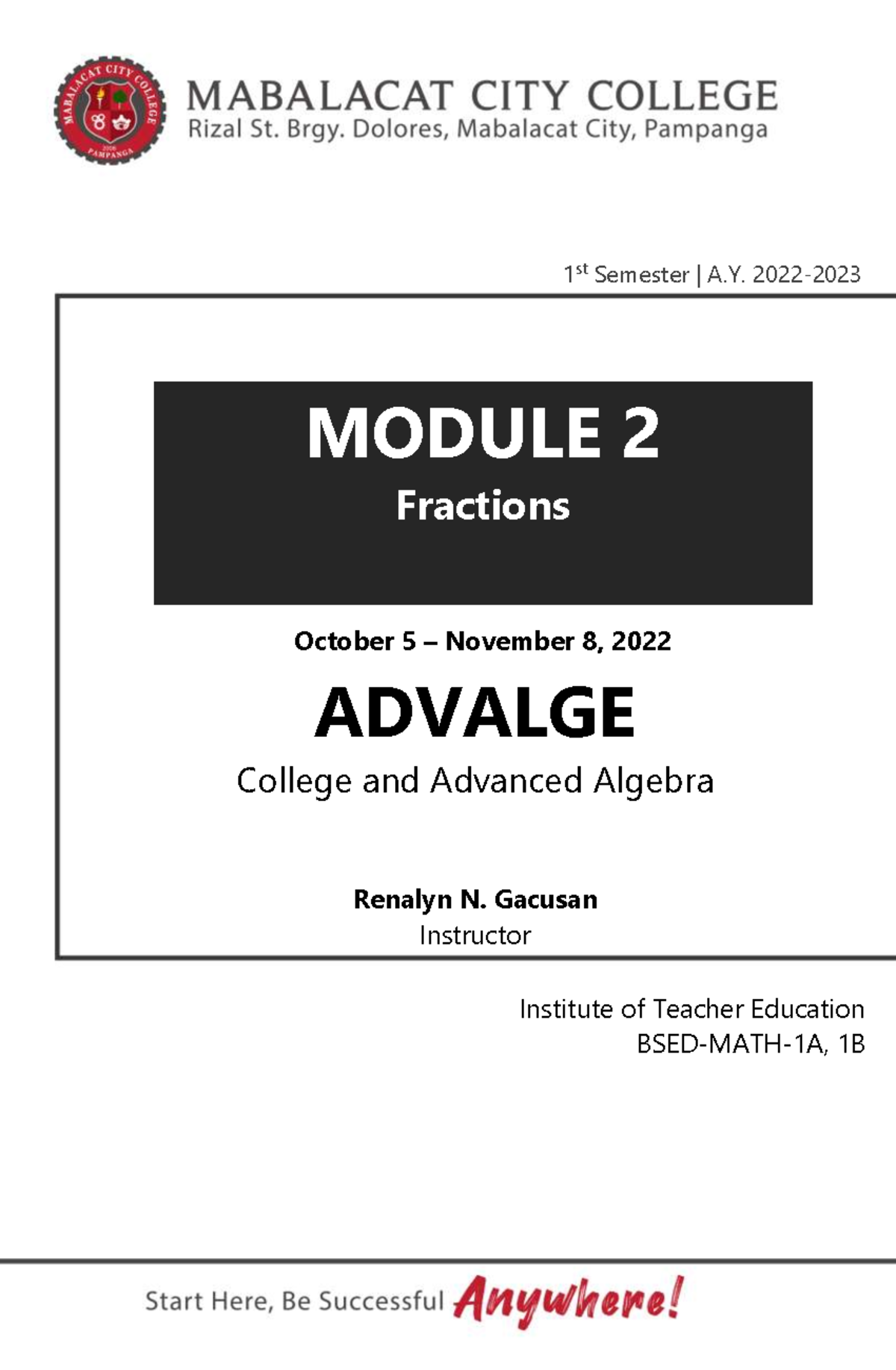 Module-2-Fractions - hope this is helpful - MODULE 2 Fractions October ...