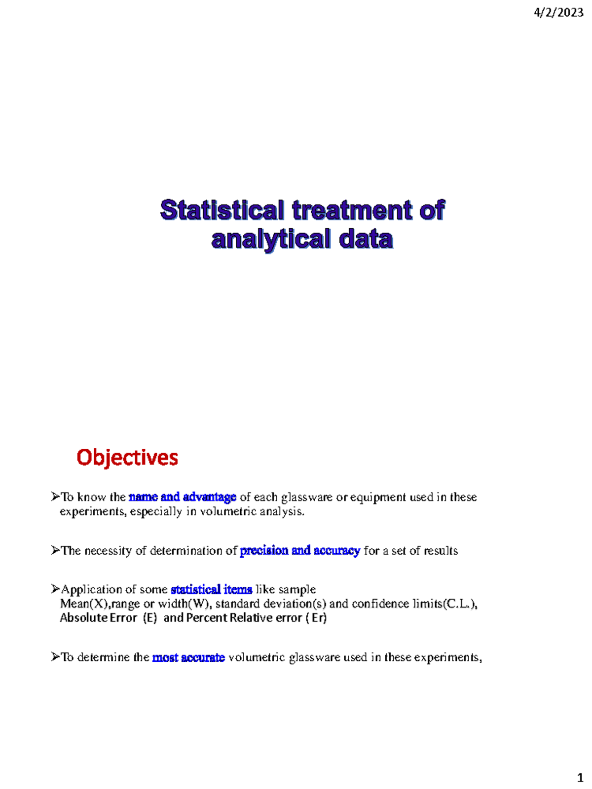 Statistical treatment of analytical data - To know the of each ...
