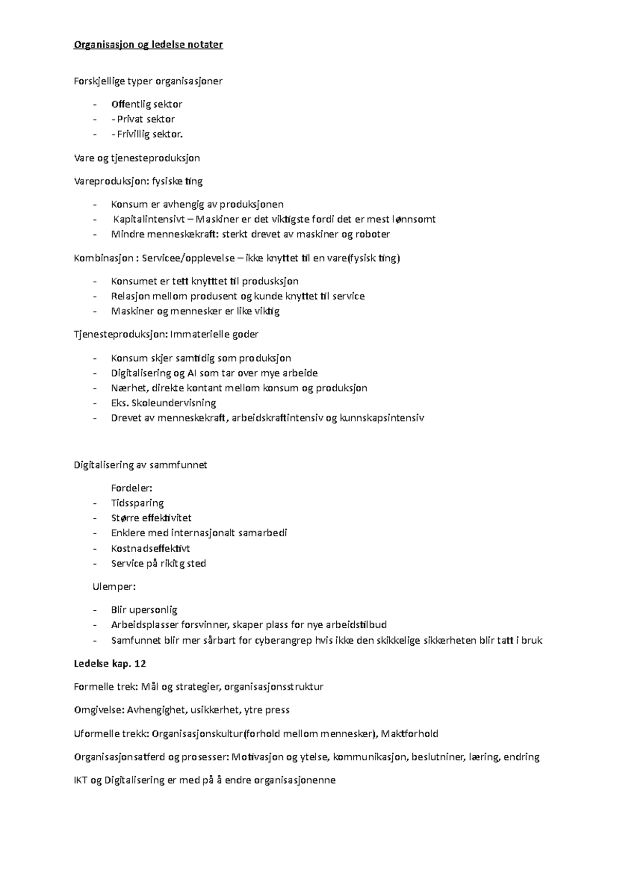 Forskjellige organisasjonstyper organisasjon og ledelse - Organisasjon og ledelse notater - Studocu
