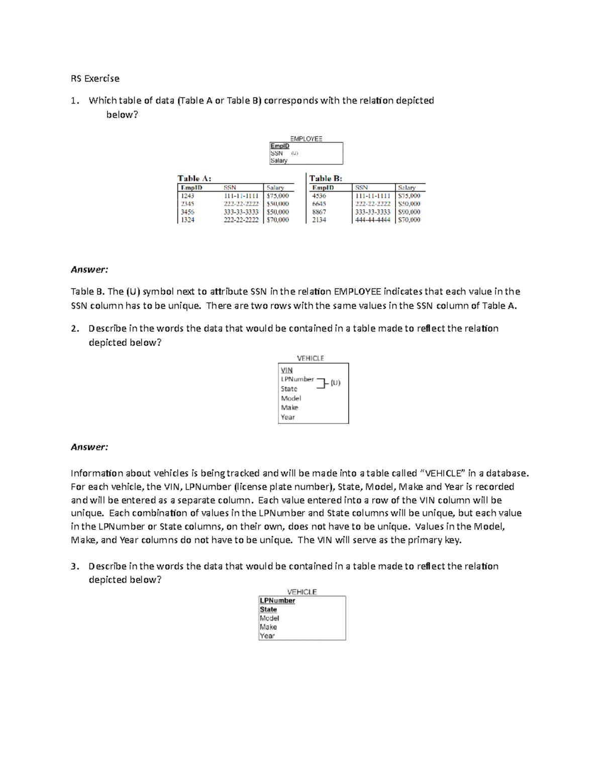 Relational Schema 2 - RS Exercise Which table of data (Table A or Table ...