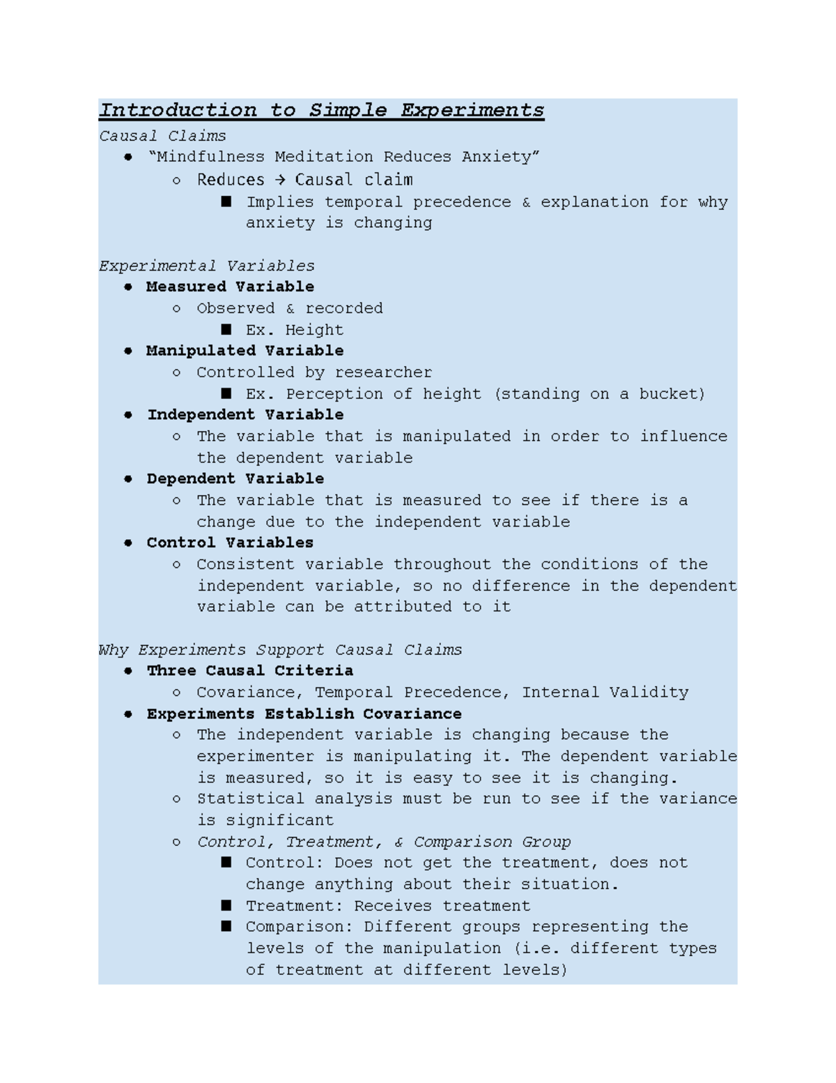 Ch. 10 - Dr. Mervin Matthew - Introduction to Simple Experiments Causal Claims “Mindfulness ...