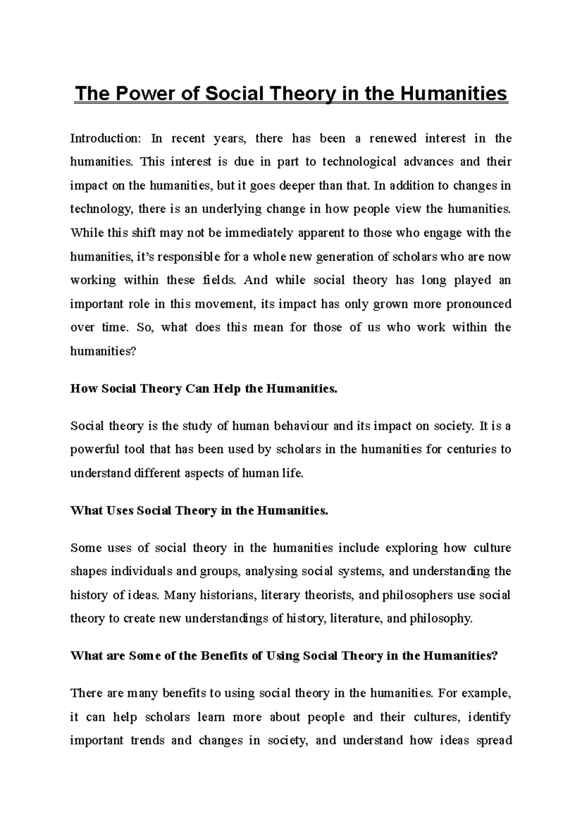 The Power of Social Theory in the Humanities - The Power of Social ...