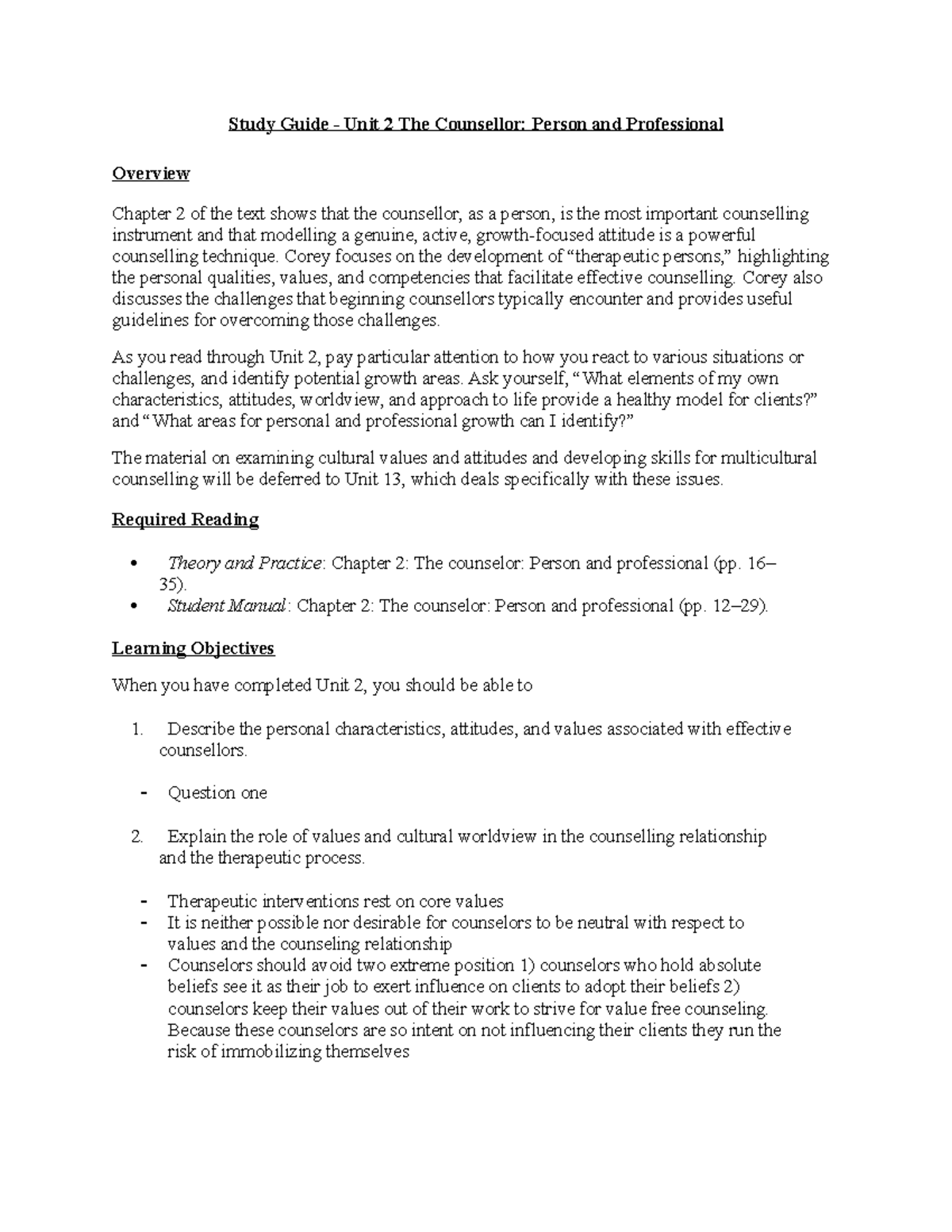 Unit 2 The Counsellor Person and Professional - Study Guide - Unit 2 ...