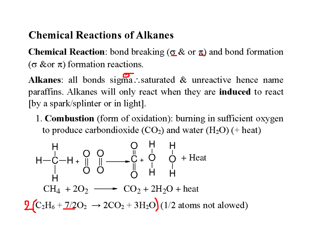 Chemical Reactions of Alkanes - Chemical Reactions of Alkanes Chemical ...