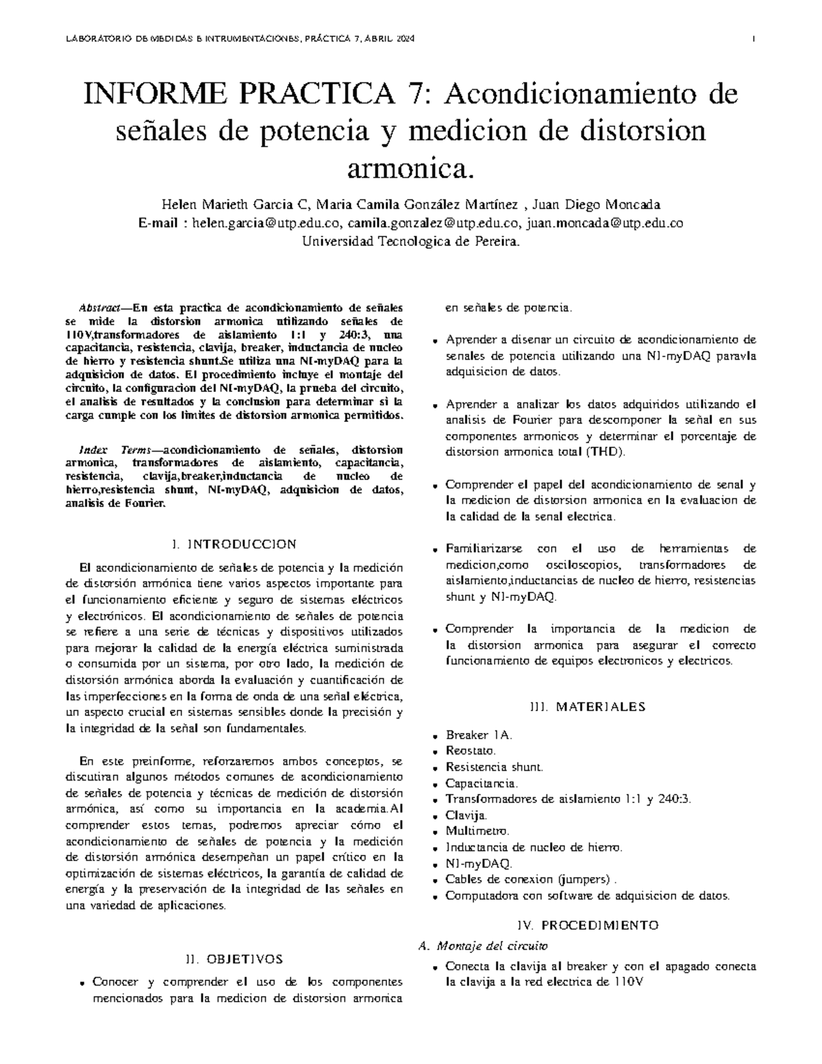 Informe 7 medidas - INFORME PRACTICA 7: Acondicionamiento de se ̃nales ...