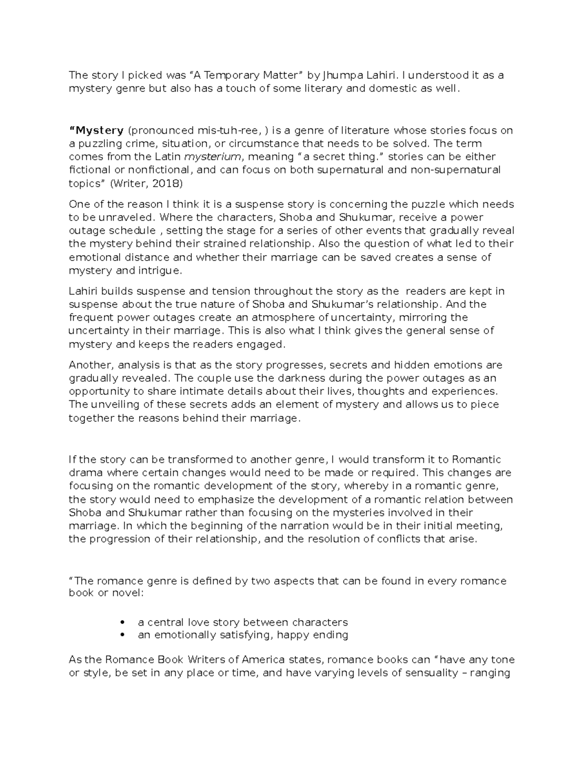 Discussion Submission Unit 05 - The story I picked was “A Temporary ...