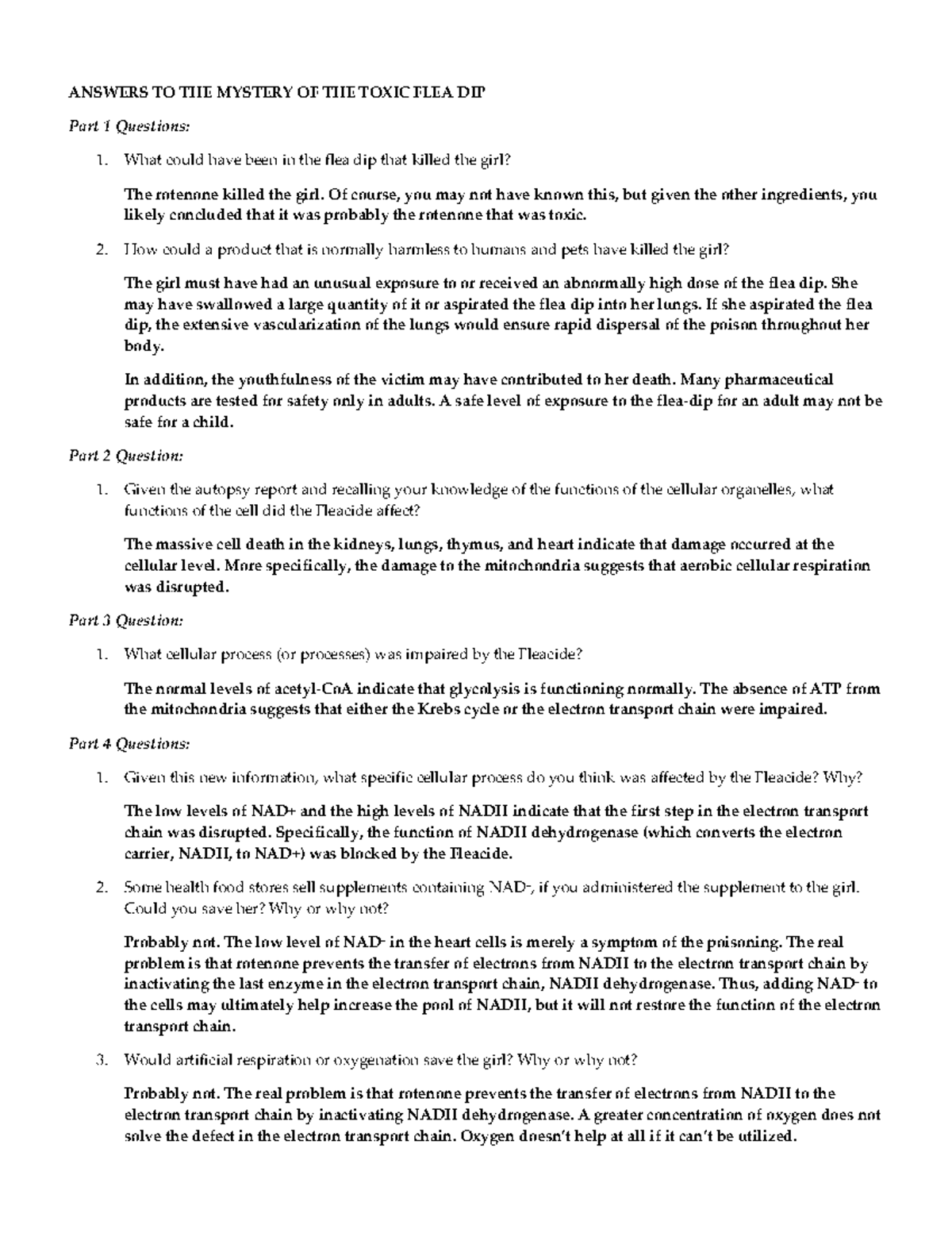 The Mystery of the Toxic Flea Dip key - ANSWERS TO THE MYSTERY OF THE ...