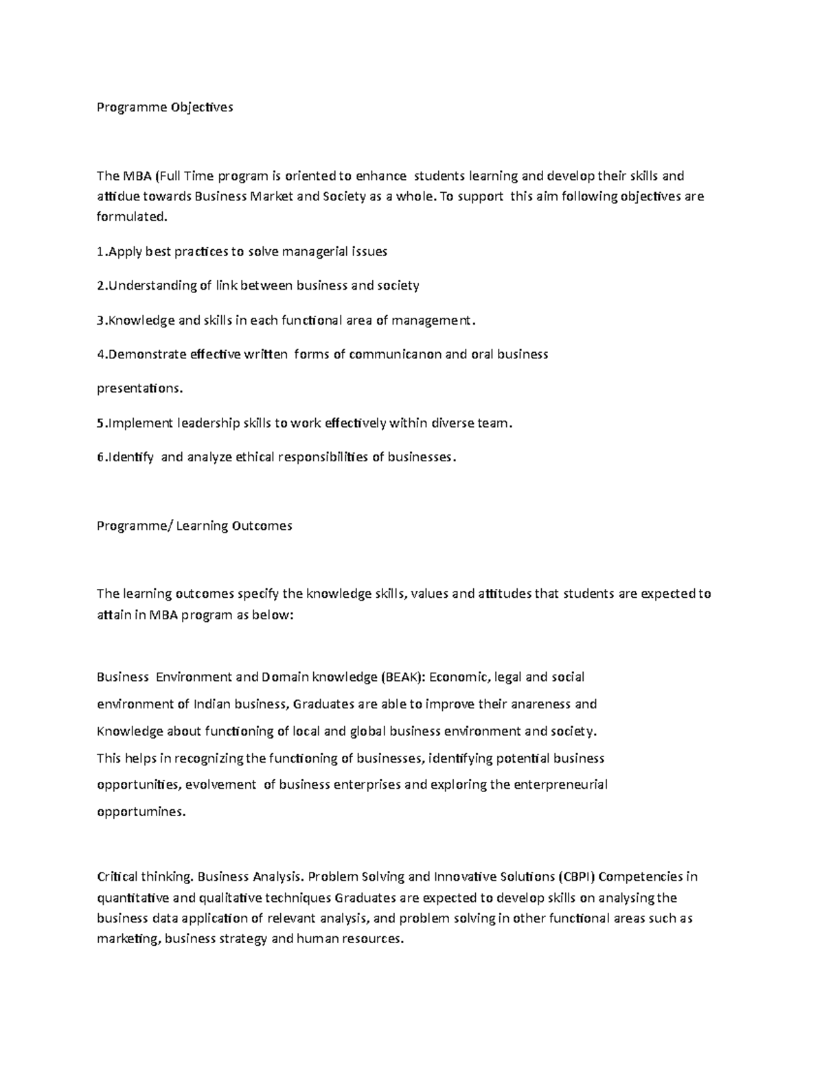 Programme Objec-WPS Office - Programme Objectives The MBA (Full Time ...