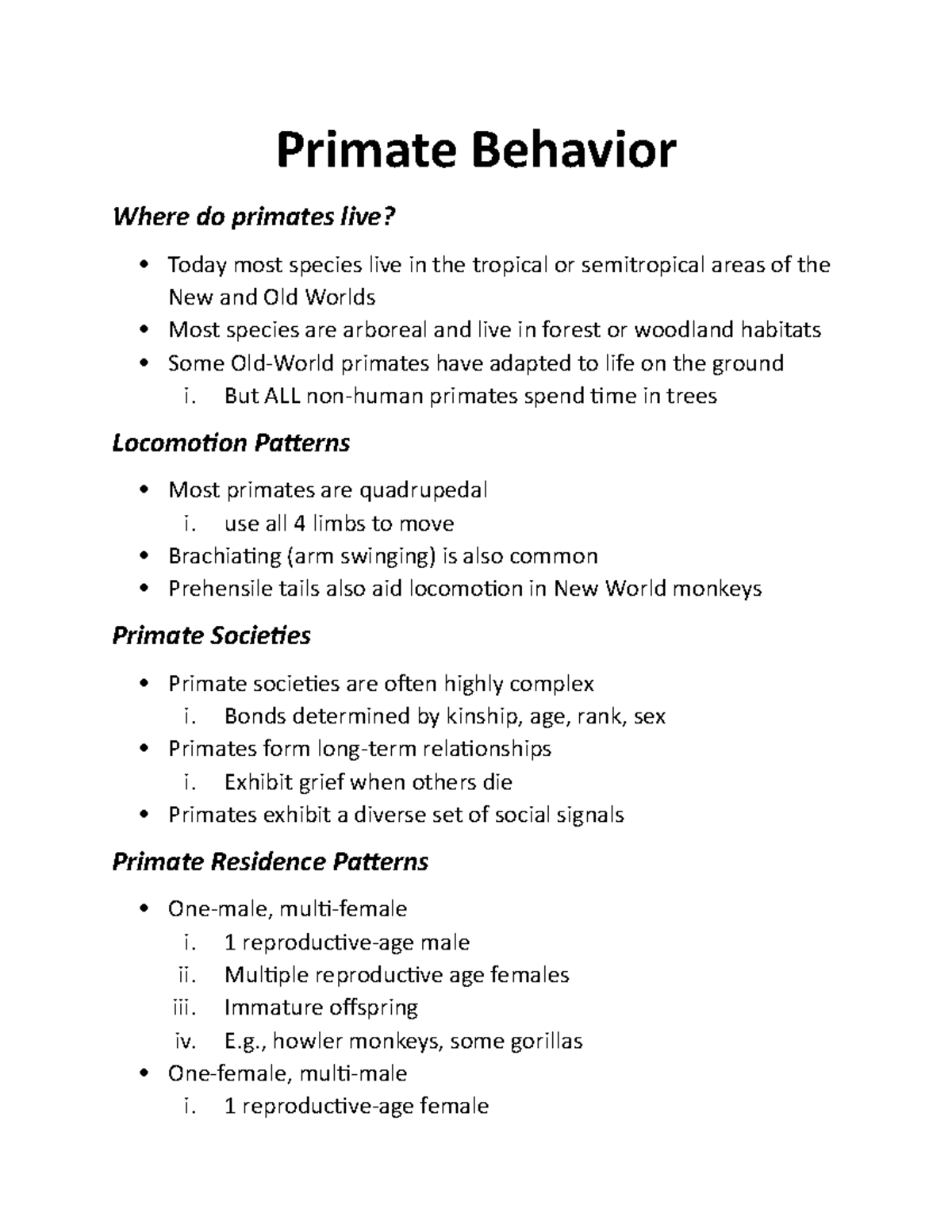 Lecture 11 Primate Behavior - Primate Behavior Where do primates live ...