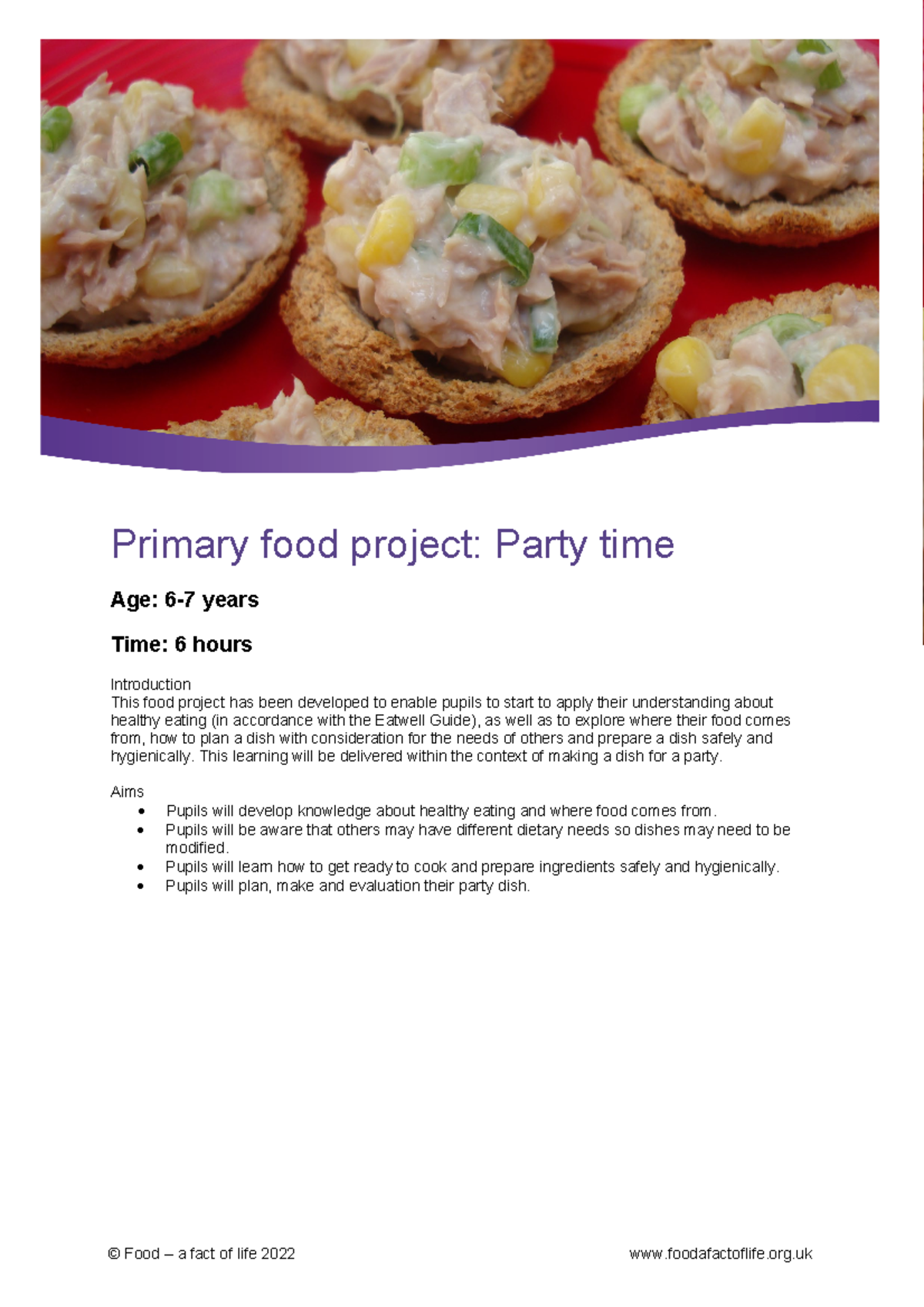 Primary food project party time - Primary food project: Party time Age ...