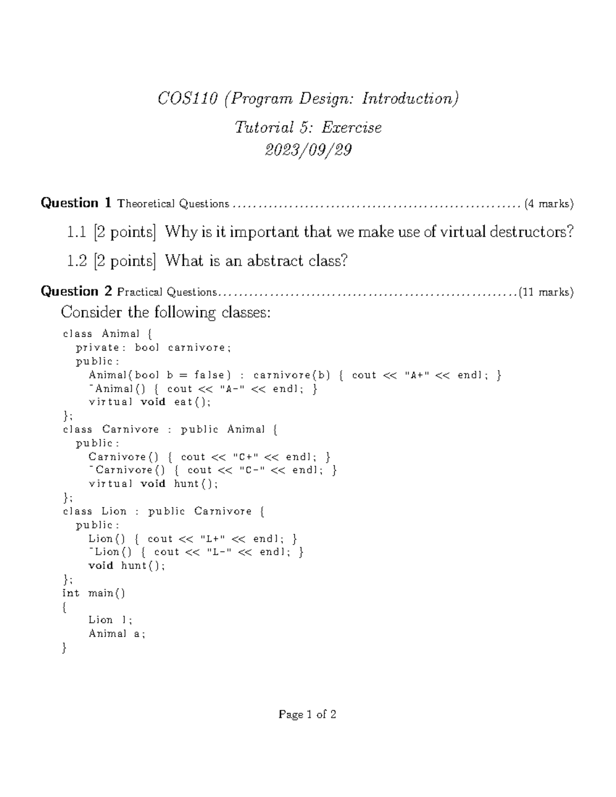 48916733 - Cos 110 tutorial 5 test - COS110 (Program Design ...