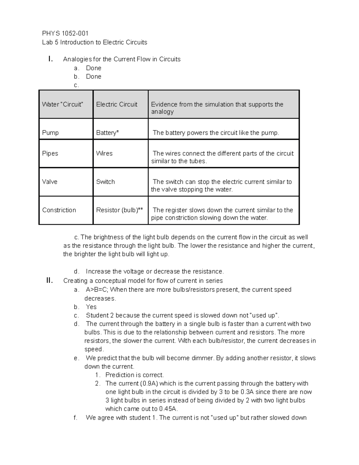 Physics 2 Lab 5 - Introduction to Electric Circuits - PHYS 1052- Lab 5 Introduction to Electric ...