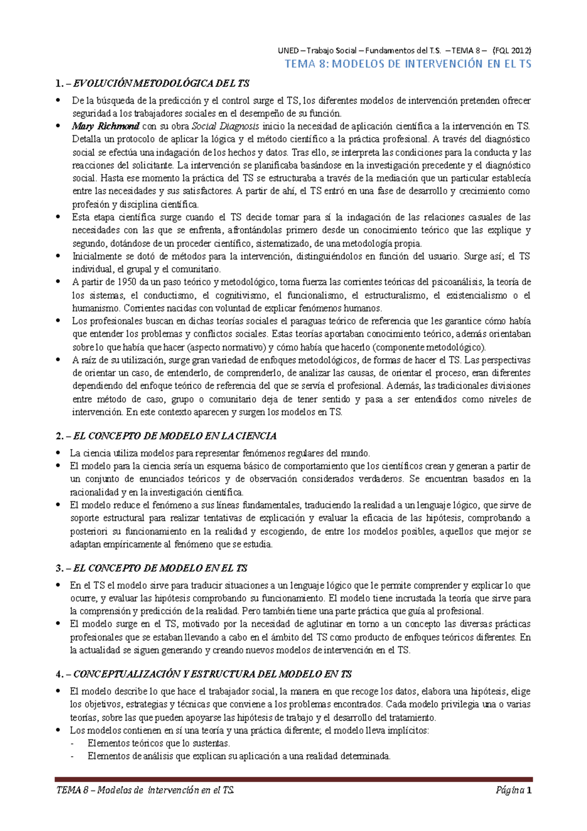 T.8- Modelos de intervención en el TS - UNED – Trabajo Social ...