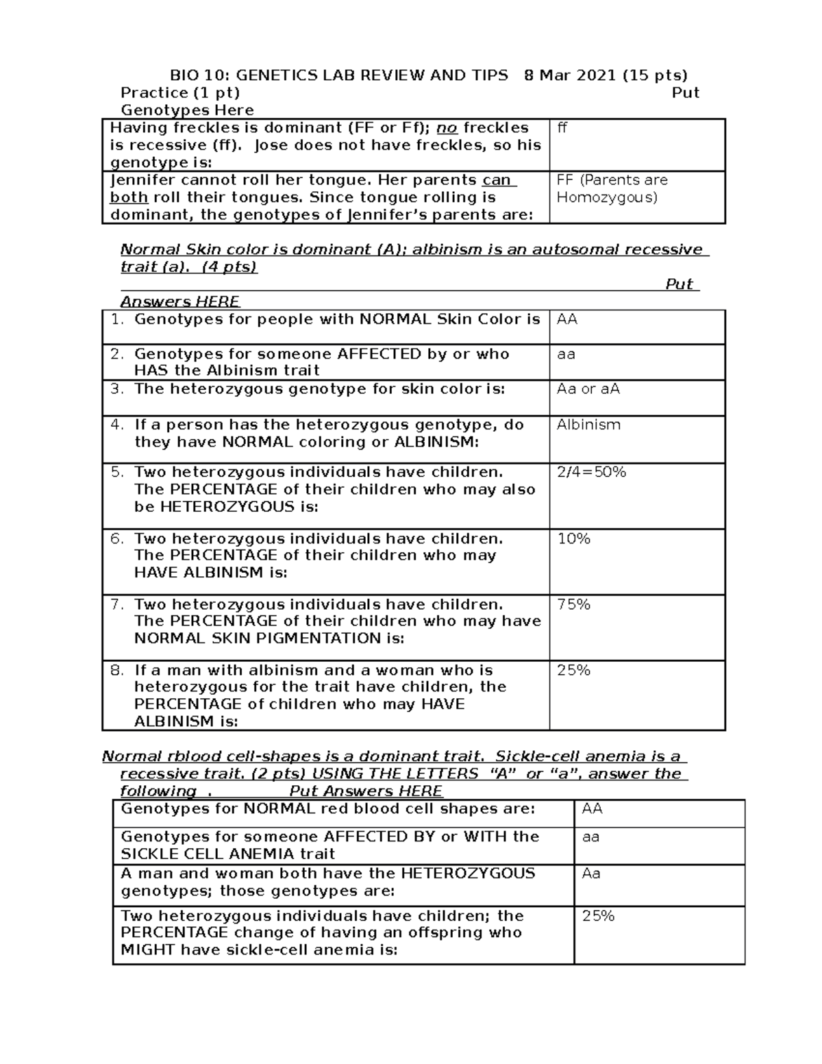 Hart Bio 10 Inheritance-Genetics Lab ON-LINE 3-2021 - BIO 10: GENETICS LAB REVIEW AND TIPS 8 Mar ...