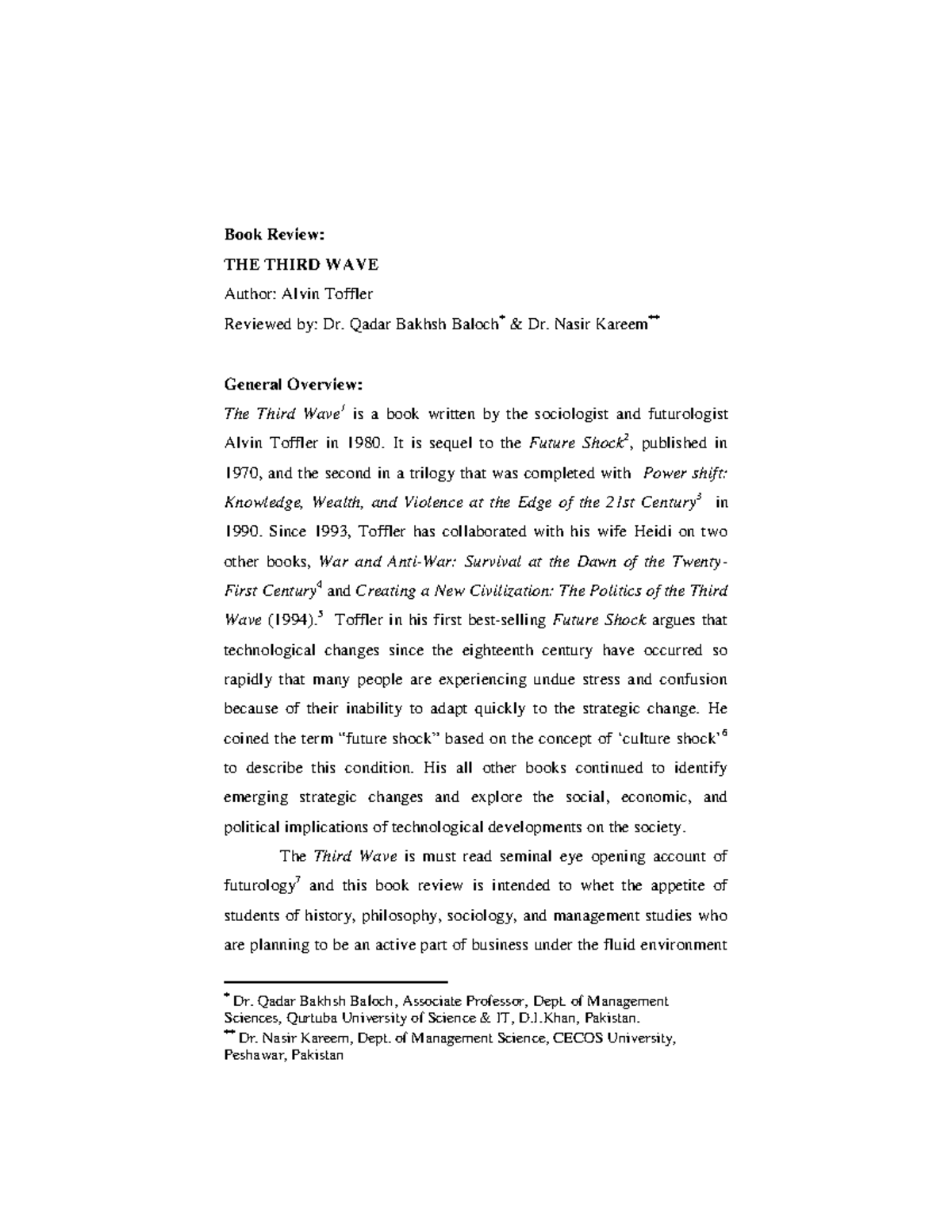 STS 8 book review - Lecture notes 10 - Book Review: THE THIRD WAVE ...